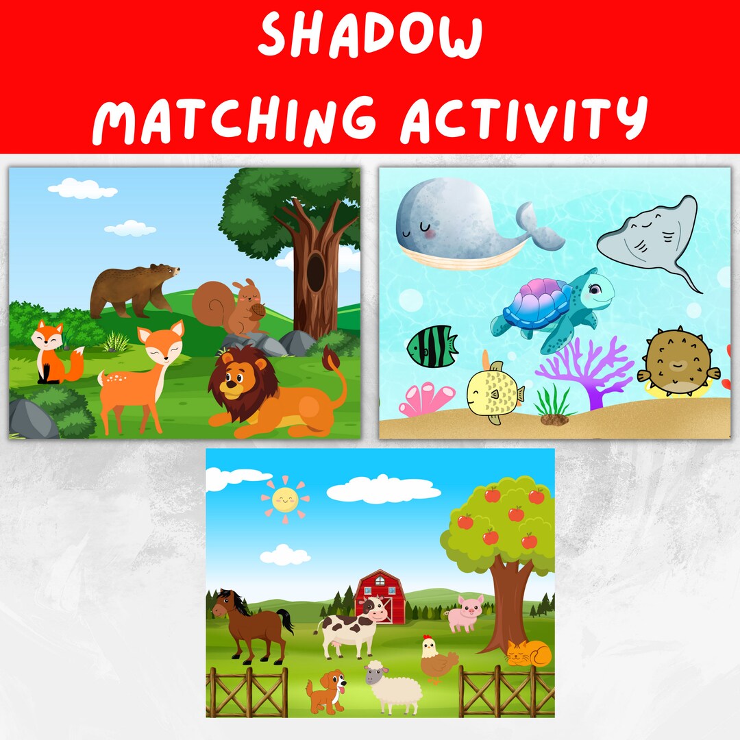 Animals Shadow Matching, Printable Activity Book, Toddler Busy Book ...