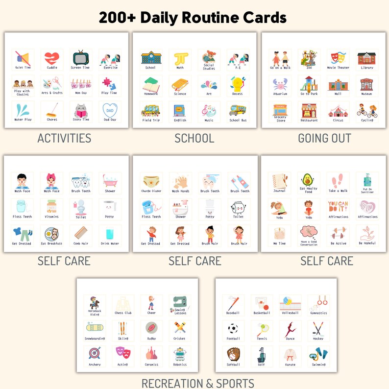 200+ Daily Routine Cards, Editable Kids Daily Rhythm Cards, Toddler ...