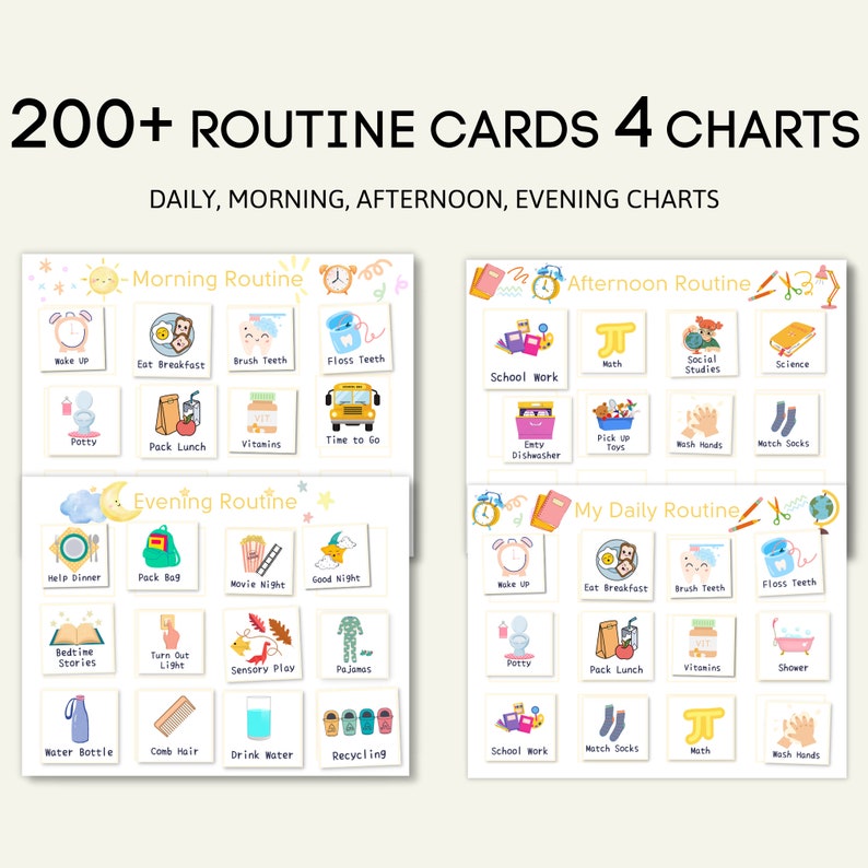 200+ Daily Routine Cards, Editable Kids Daily Rhythm Cards, Toddler ...
