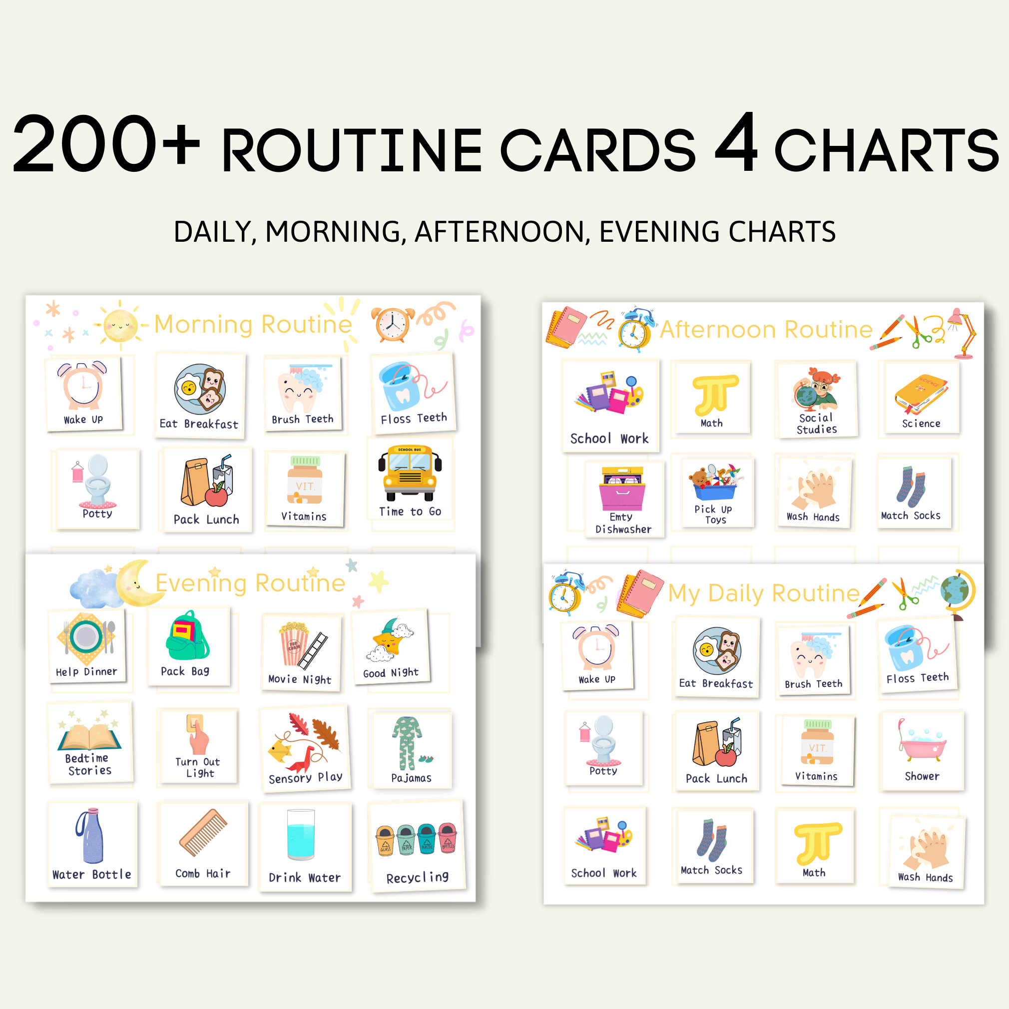 200+ Daily Routine Cards, Editable Kids Daily Rhythm Cards, Toddler ...