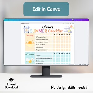 Summer Daily Checklist for Kids, Responsibility Chart, to Do List ...