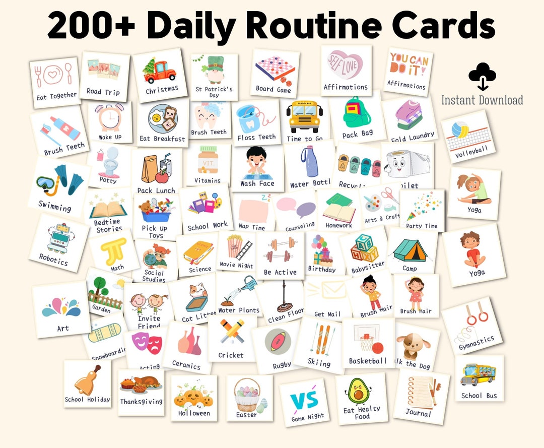 200 Daily Routine Cards Editable Kids Daily Rhythm Cards - Etsy