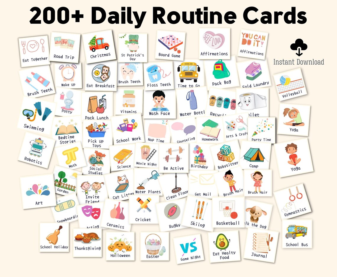 200 Daily Routine Cards Editable Kids Daily Rhythm Cards - Etsy