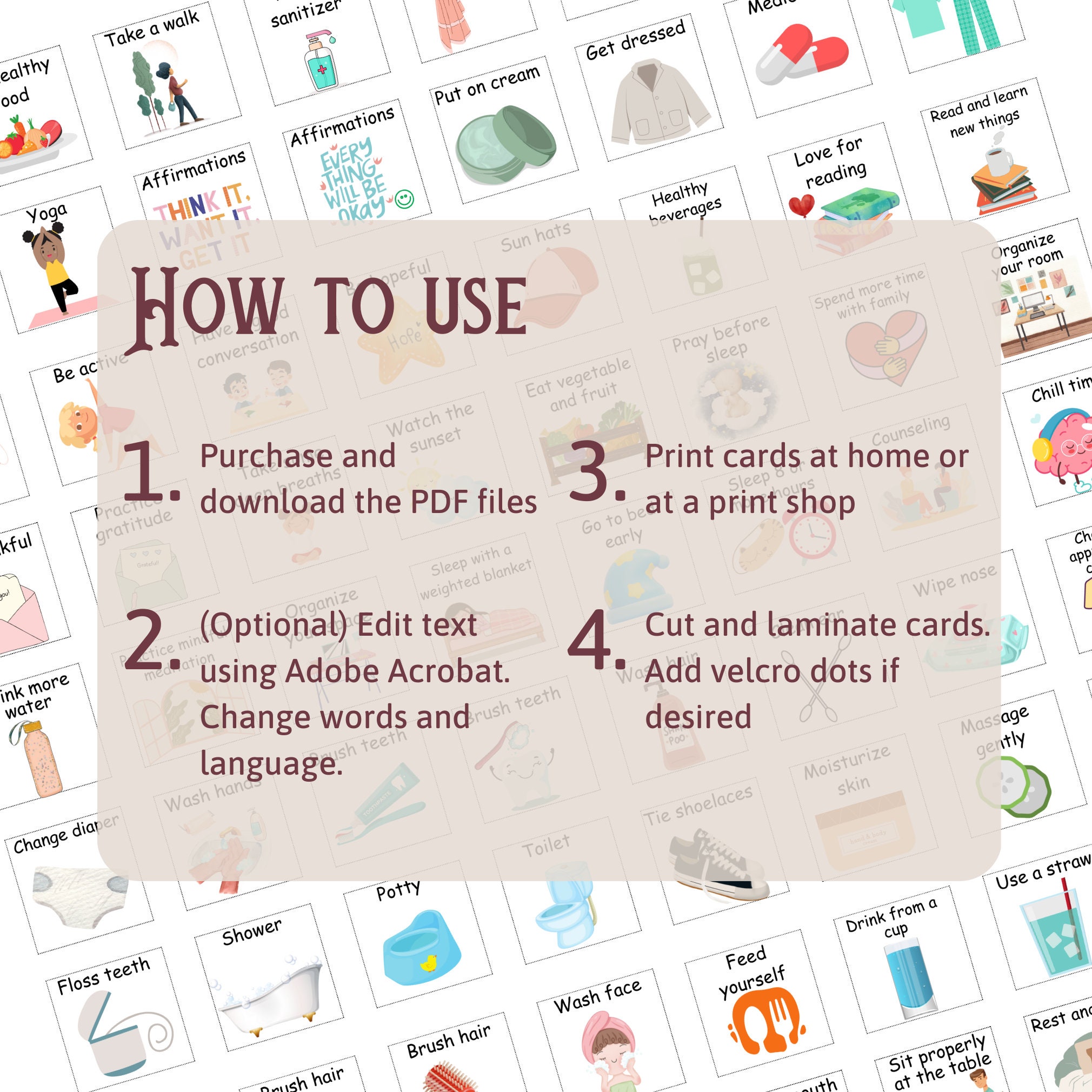 Kids Daily Self Care Cards, Printable Daily Routine, Visual Schedule ...