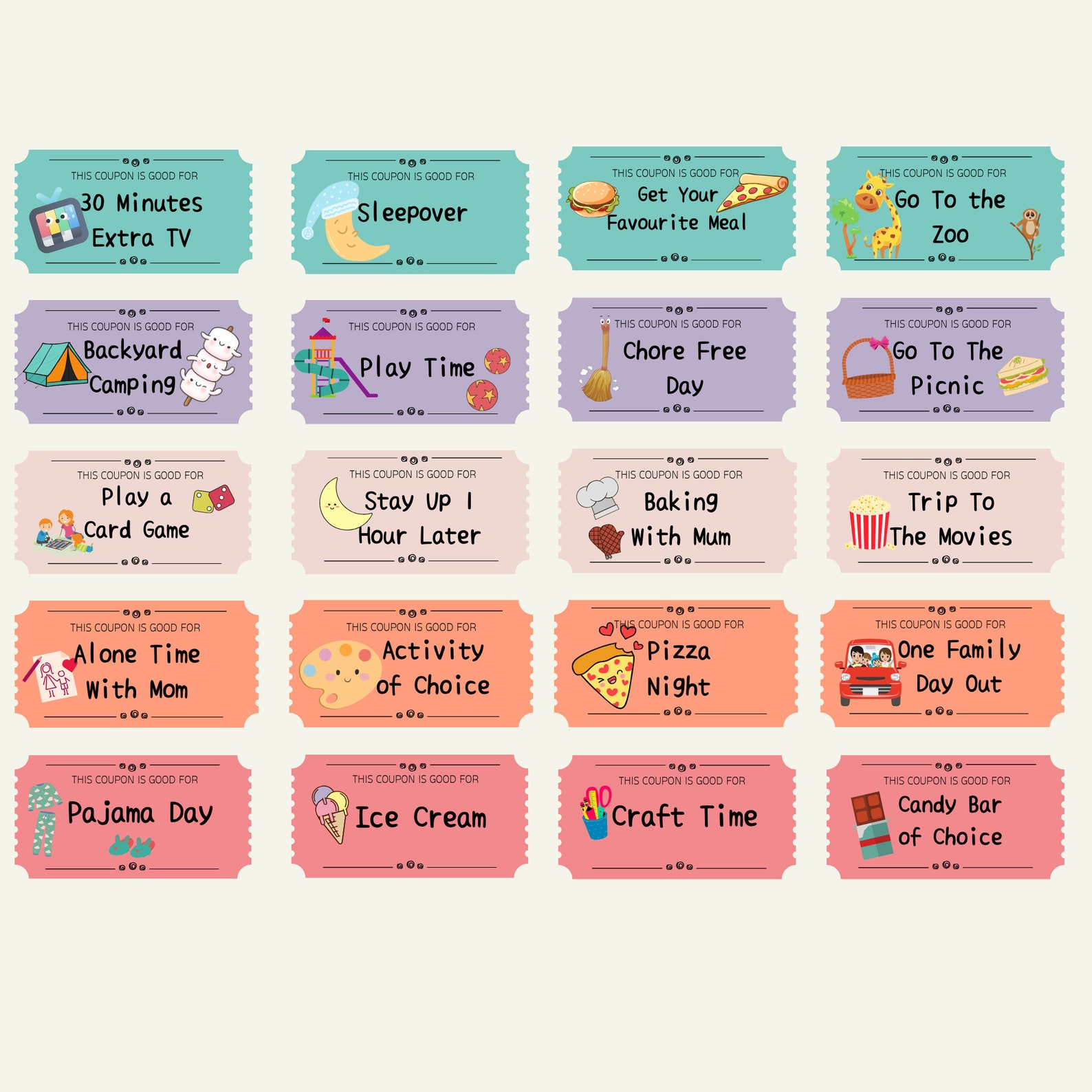 Printable Kids Reward Coupons, Editable Reward Coupons, Pre-filled ...