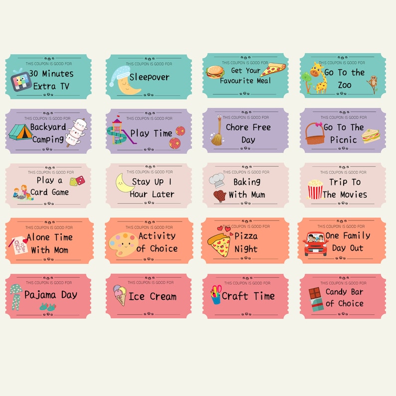 Printable Kids Reward Coupons, Editable Reward Coupons, Pre-filled ...