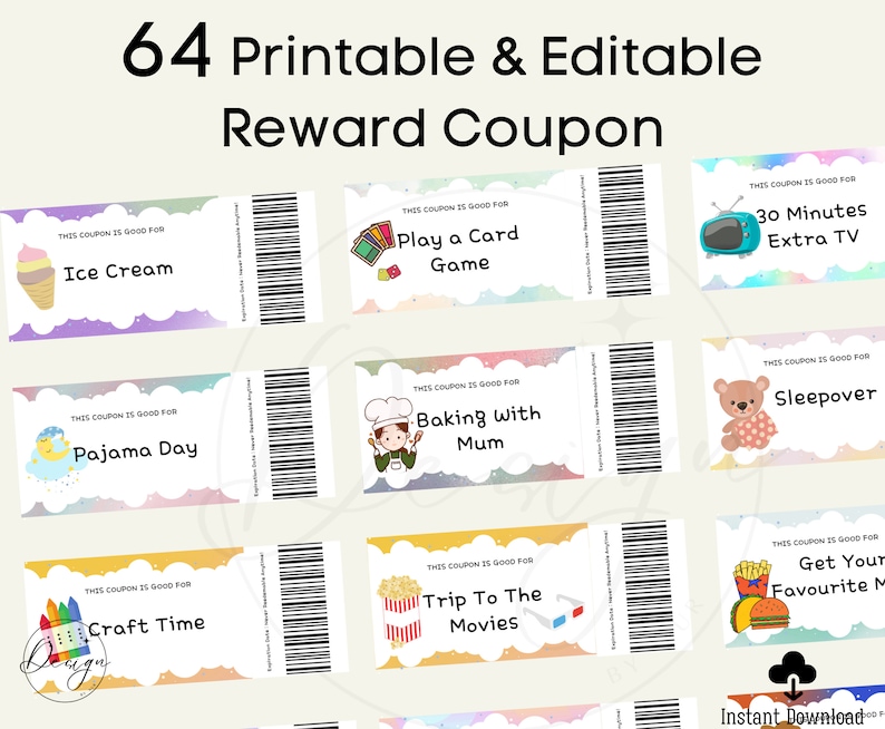 Printable Kids Reward Coupons, Editable Reward Coupons, Pre-filled ...