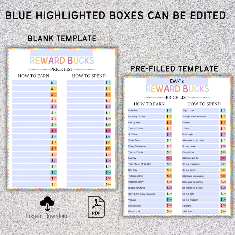 Editable Kids Reward Bucks, Printable, Mom Bucks, Kids Reward Coupons ...