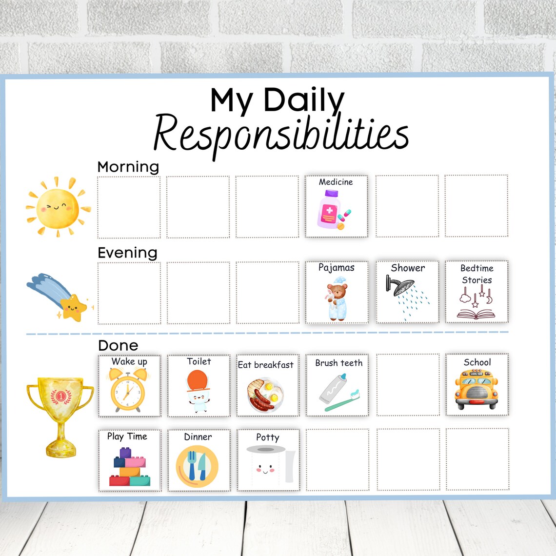 Kids Daily Responsibility Chart, Printable Daily Routine, Visual ...