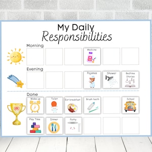 Kids Daily Responsibility Chart, Printable Daily Routine, Visual ...