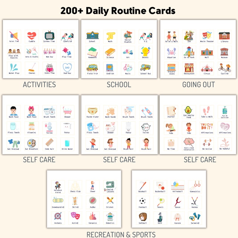 200 Daily Routine Cards, Editable Kids Daily Rhythm Cards, Toddler ...