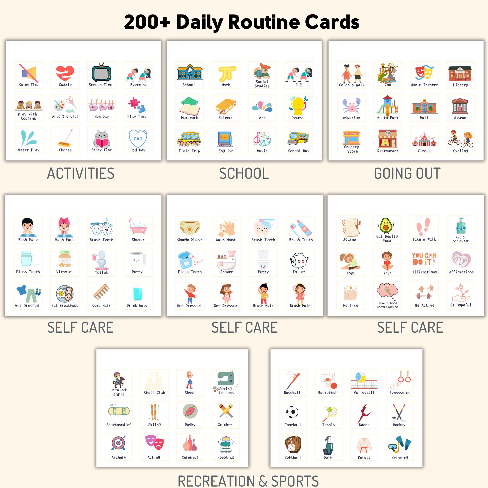 200 Daily Routine Cards, Editable Kids Daily Rhythm Cards, Toddler ...