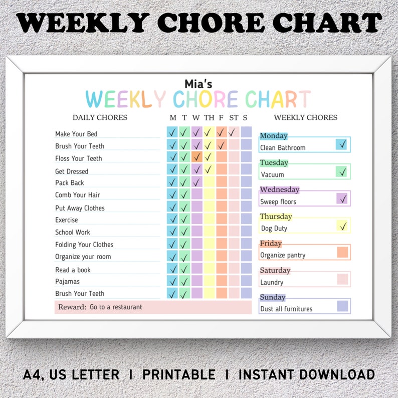 Editable Chore Chart for Kids, Printable Weekly Chore Chart ...