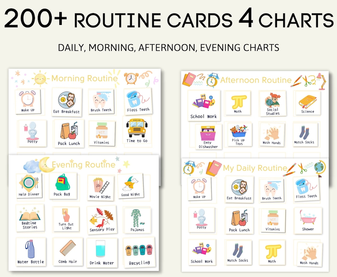 200 Daily Routine Cards, Editable Kids Daily Rhythm Cards, Toddler ...