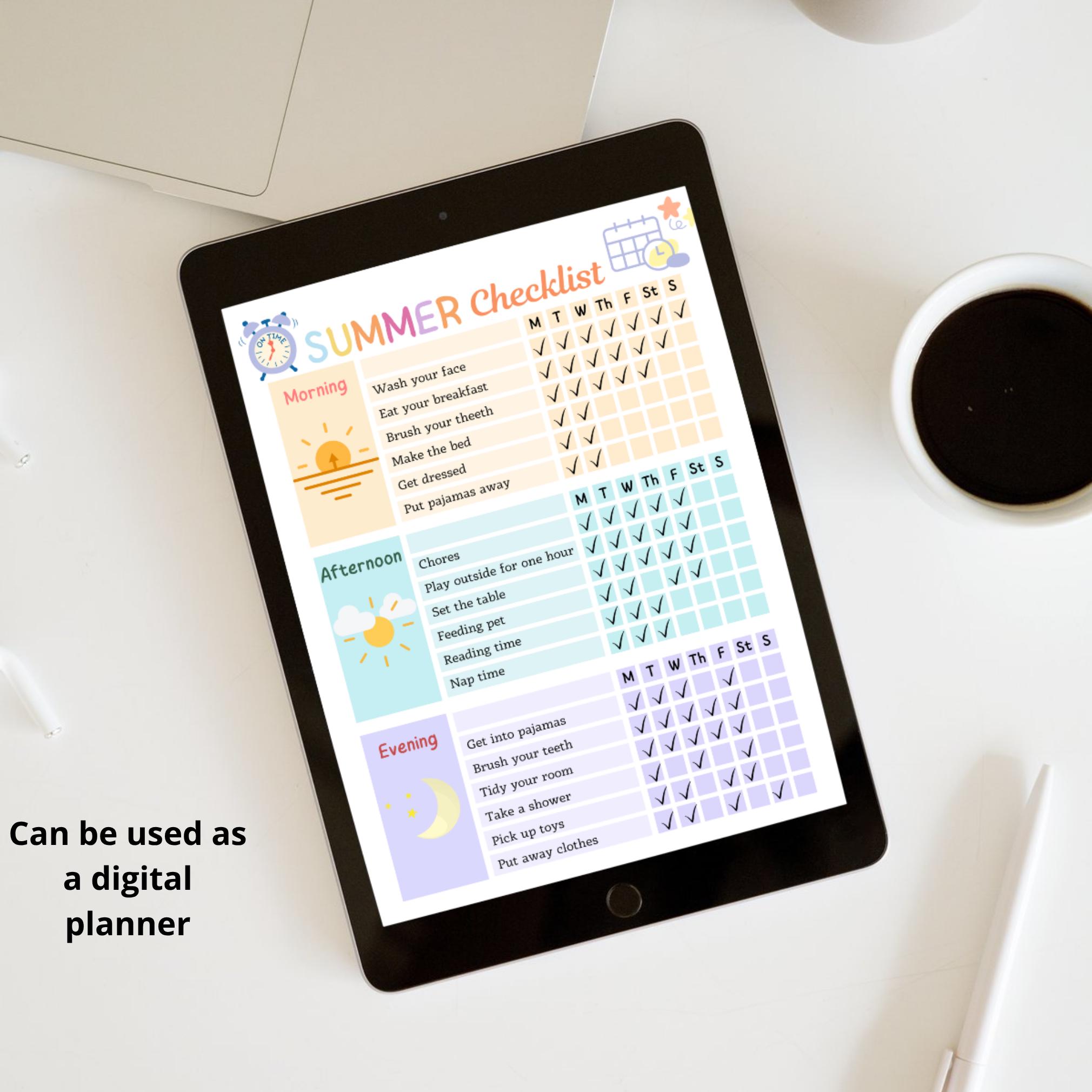 Summer Daily Checklist for Kids, Responsibility Chart, to Do List ...