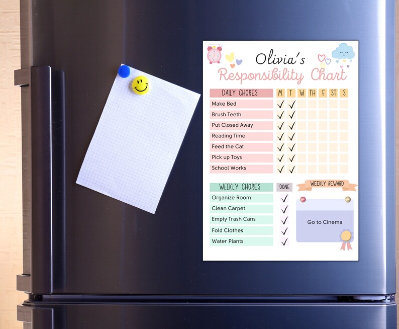 Responsibility Chart, Kids Daily School Checklist, to Do List, Editable ...