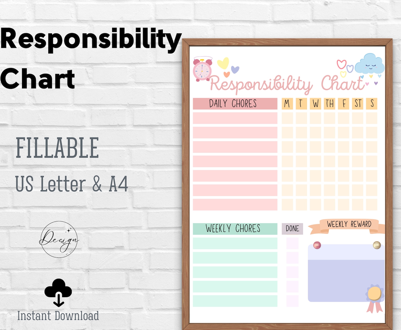 Responsibility Chart, Kids Daily School Checklist, to Do List, Editable ...