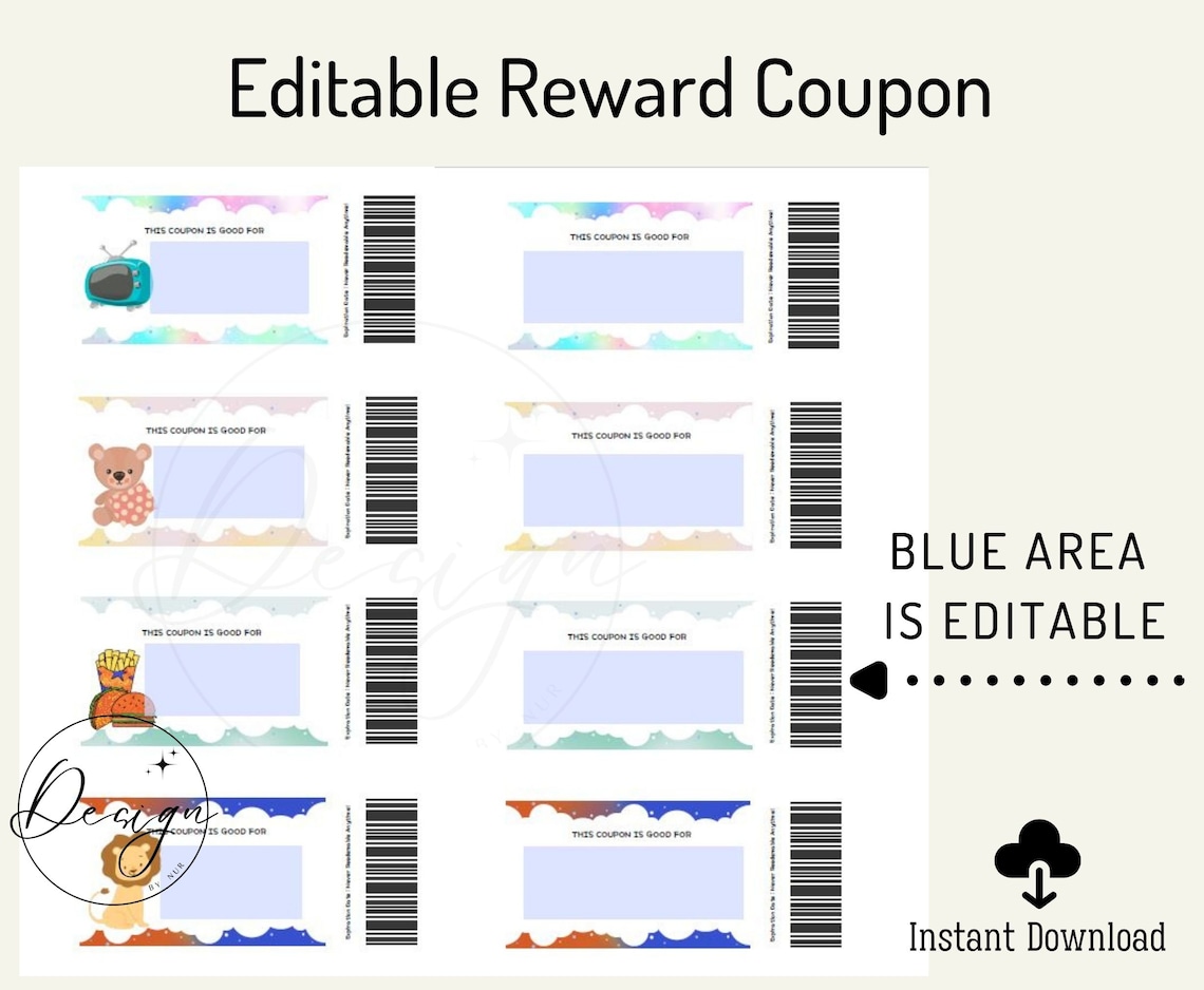 Printable Kids Reward Coupons Editable Reward Coupons - Etsy