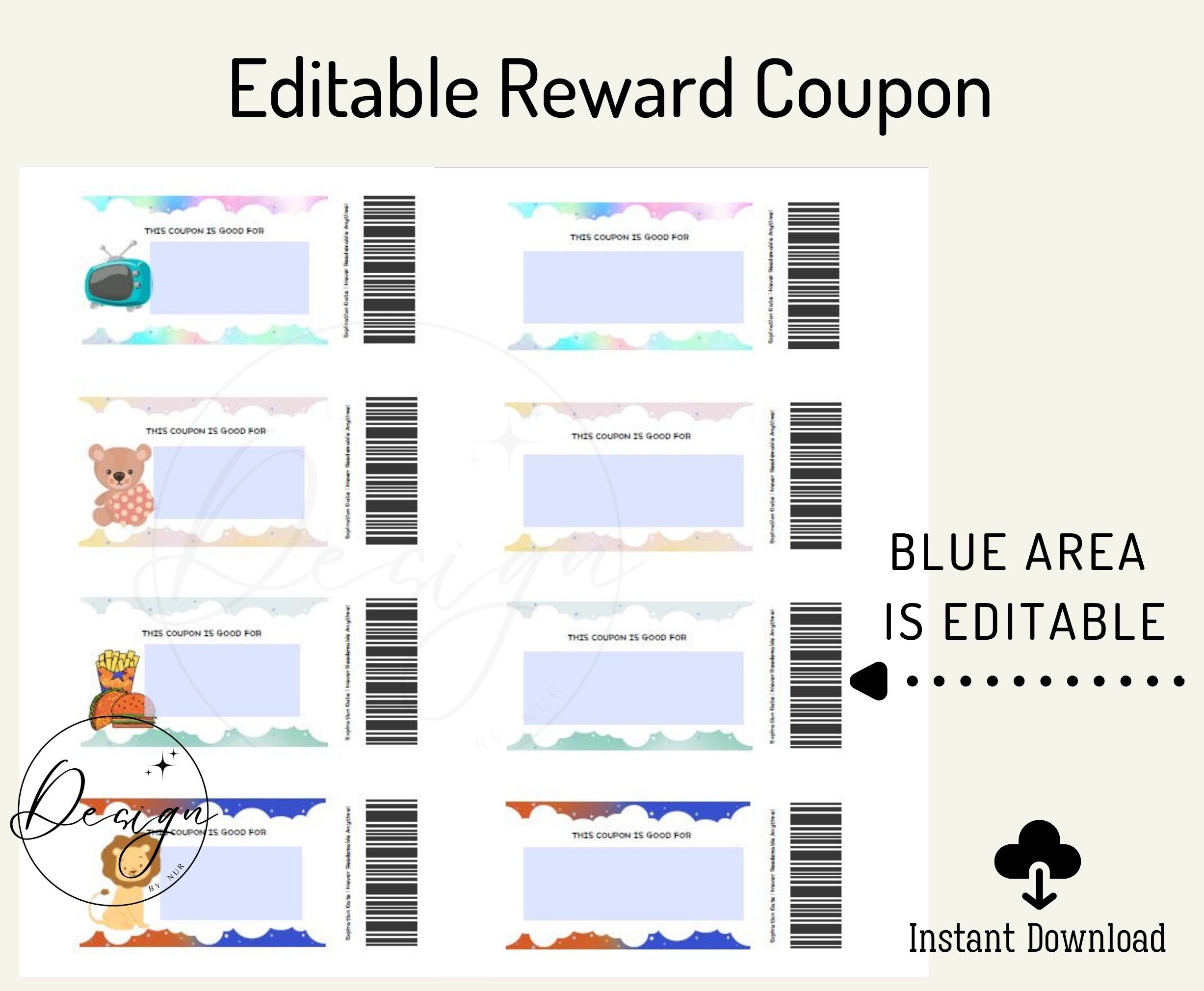 Printable Kids Reward Coupons, Editable Reward Coupons, Pre-filled ...
