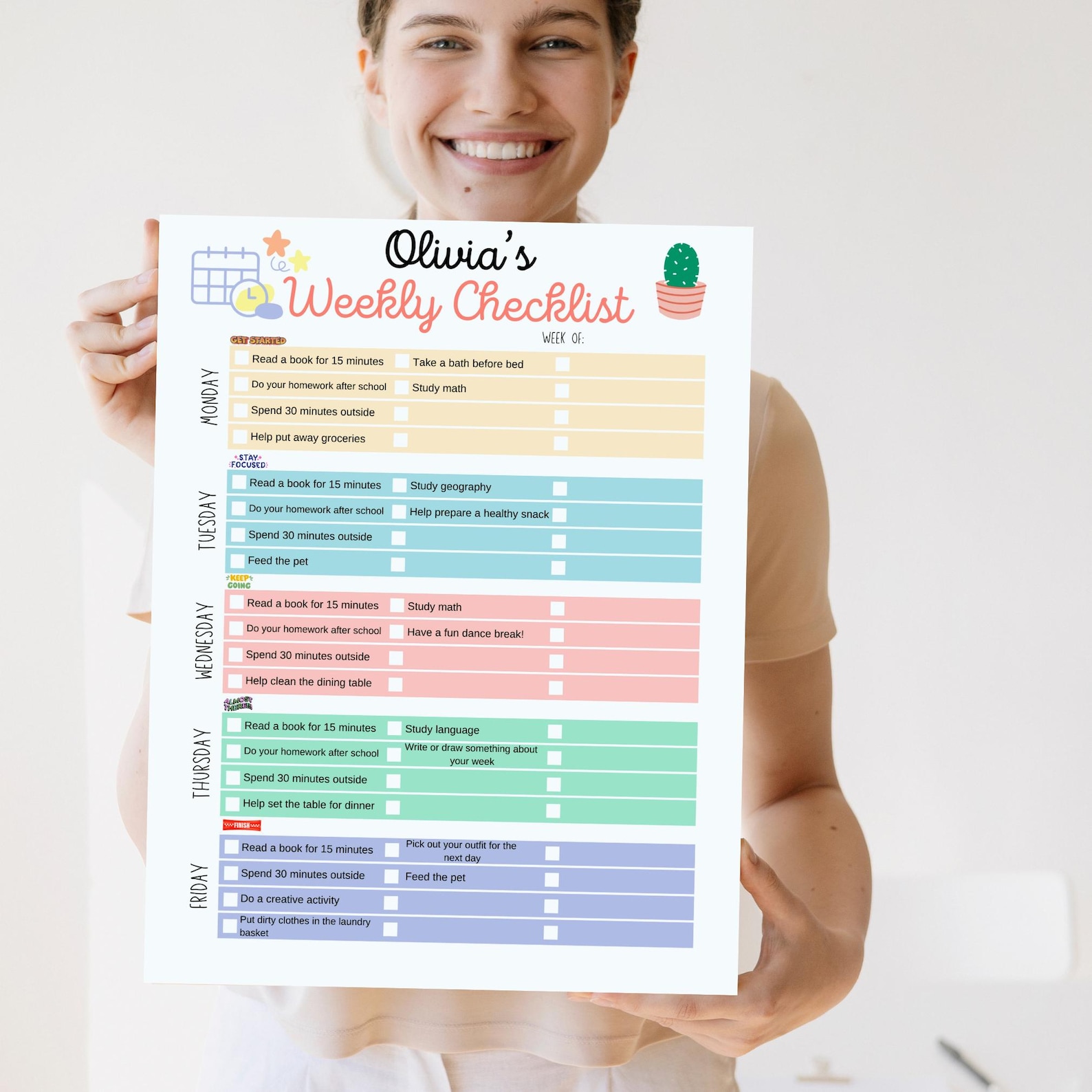 Editable Weekly Checklist, Weekly Planner for Kids, Student Calendar ...