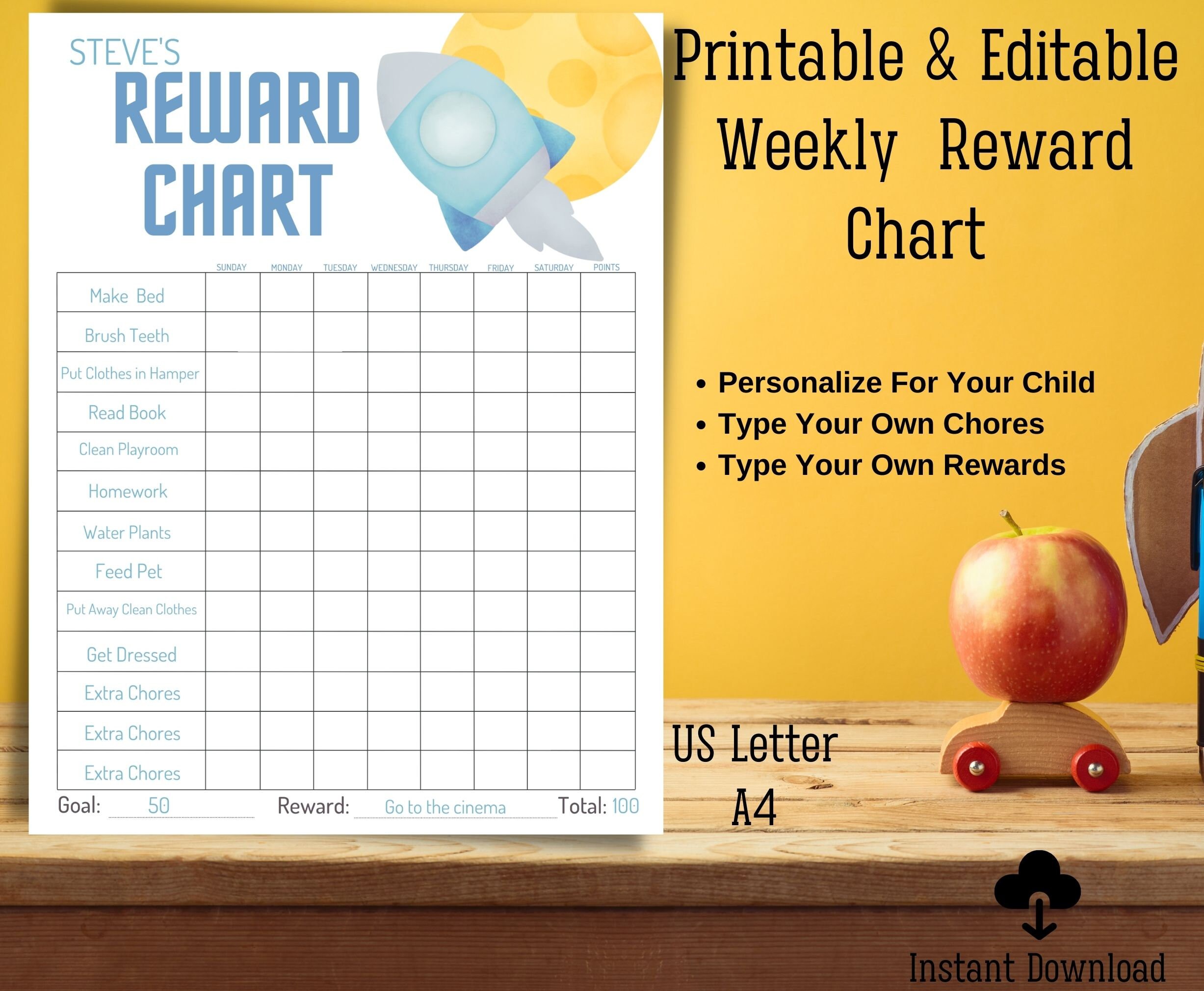 Kids Daily School Checklist, Schedule Printable, Editable Chore Chart ...