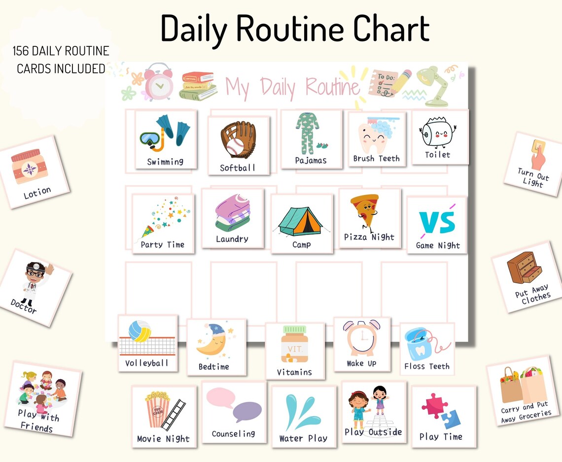 Daily Routine Cards and Charts, Toddler Routine Checklist, Kids Visual ...
