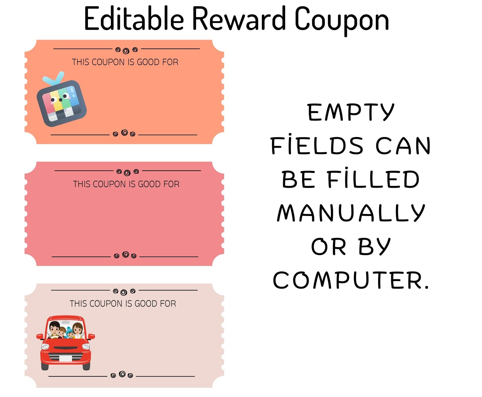 Printable Kids Reward Coupons, Editable Reward Coupons, Pre-filled ...