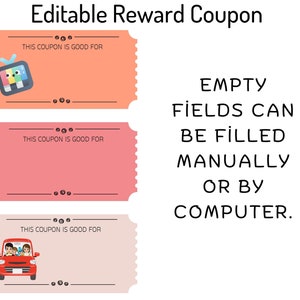 Printable Kids Reward Coupons, Editable Reward Coupons, Pre-filled ...