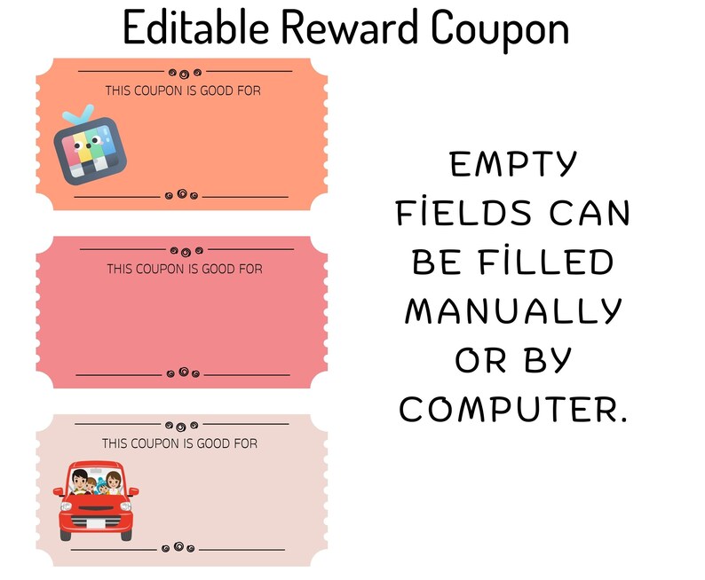 Printable Kids Reward Coupons, Editable Reward Coupons, Pre-filled ...