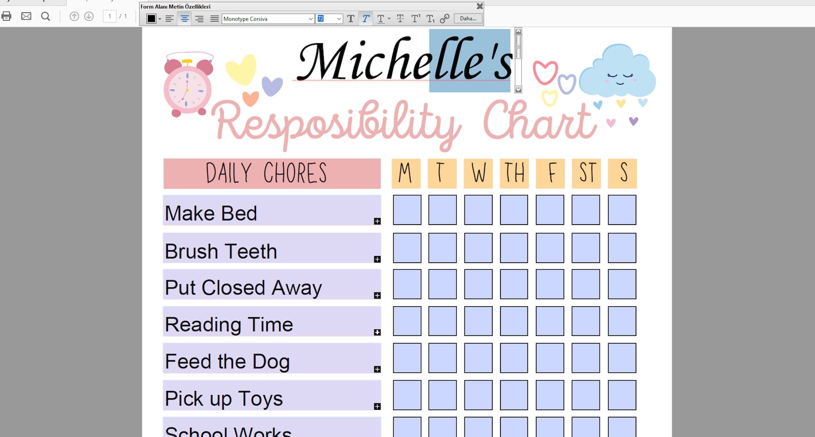 Responsibility Chart, Kids Daily School Checklist, to Do List, Editable ...