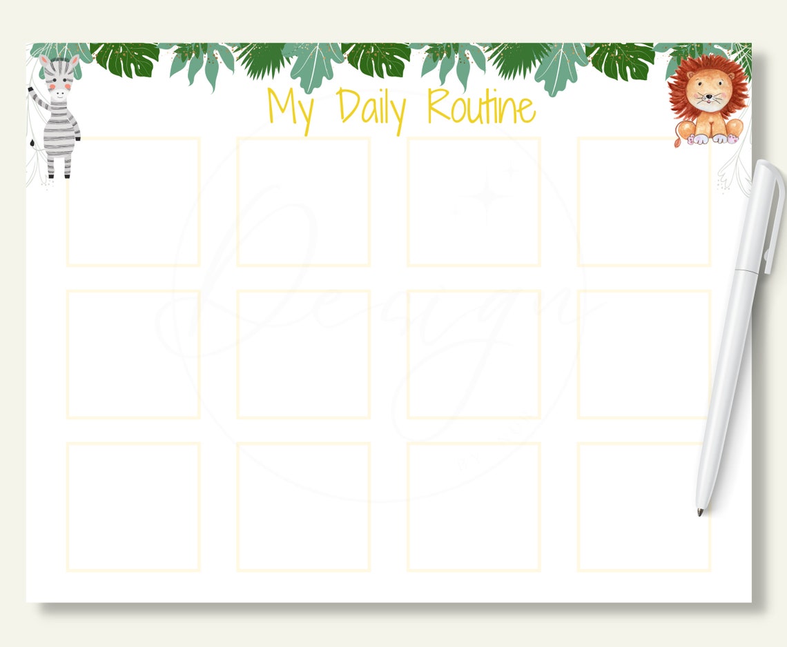 Lion and Zebra Kids Daily Routine Chart: Visual Schedule (PDF, PNG) - Etsy