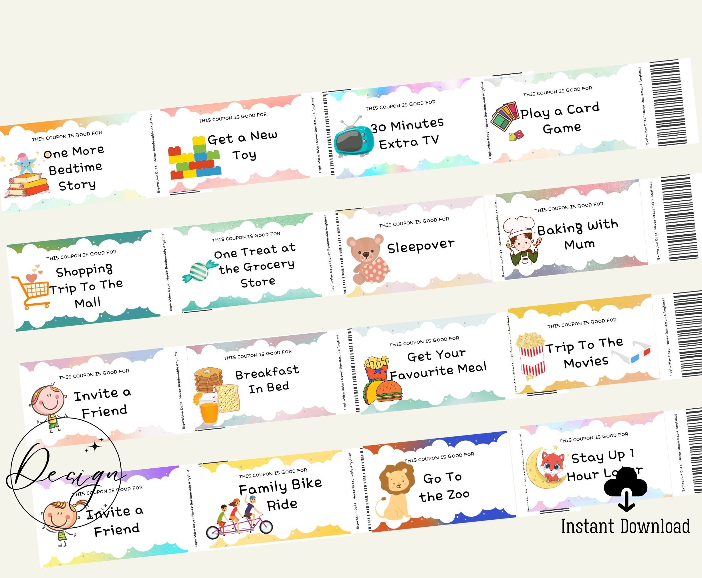 Printable Kids Reward Coupons, Editable Reward Coupons, Pre-filled ...