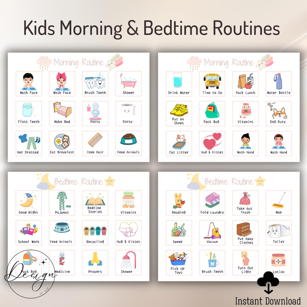Kids Morning & Bedtime Routine Chart: Visual Schedule (printable PDF ...