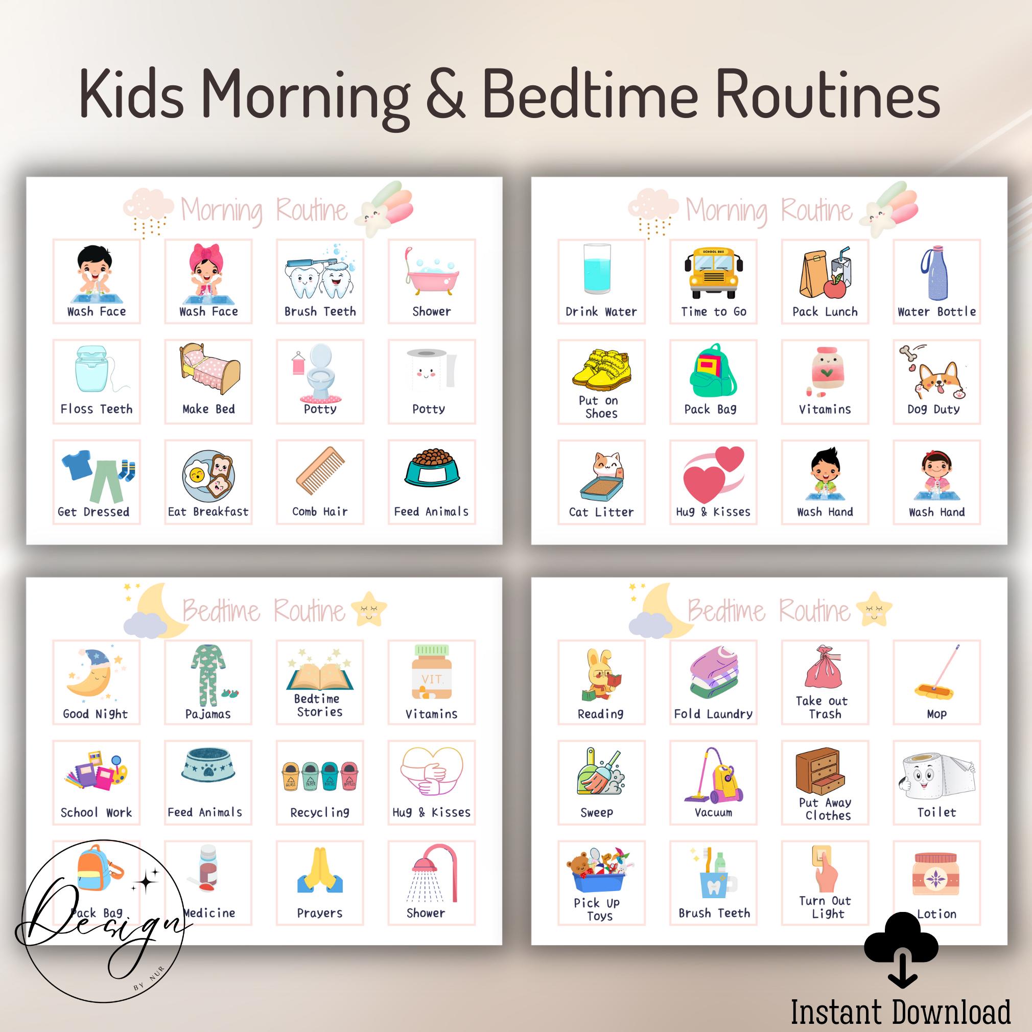 Kids Morning & Bedtime Routine Chart: Visual Schedule (printable PDF ...