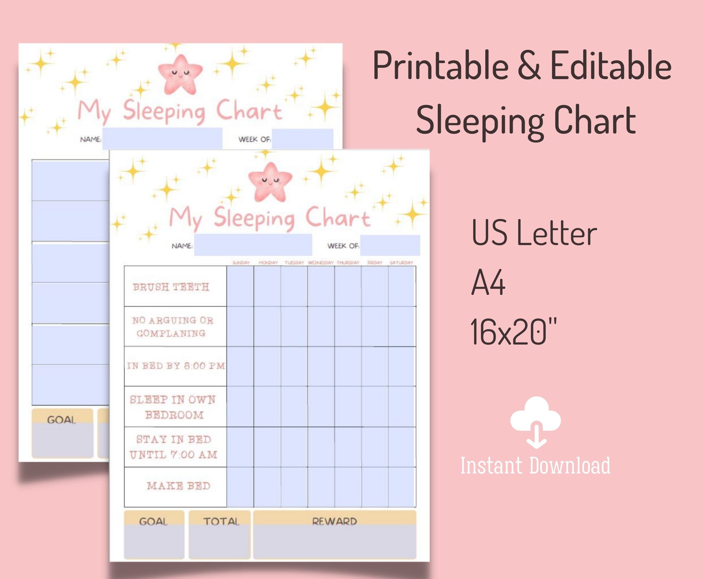 Printable Kid's Sleeping Chart, Kids Stay in Bed All Night Reward Chart ...