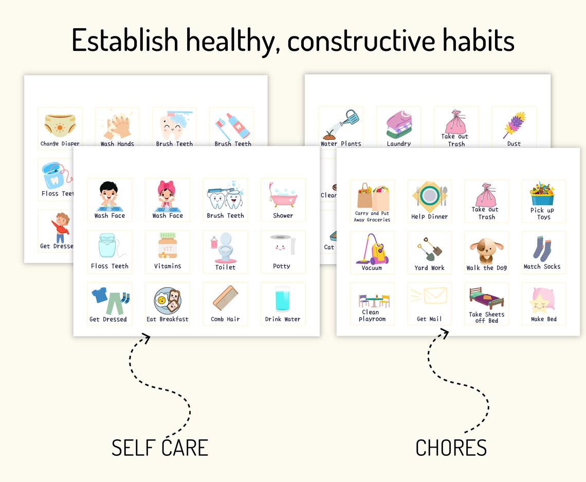 Daily Visual Routine Chart With Cards, Editable Kids Daily Rhythm Cards ...