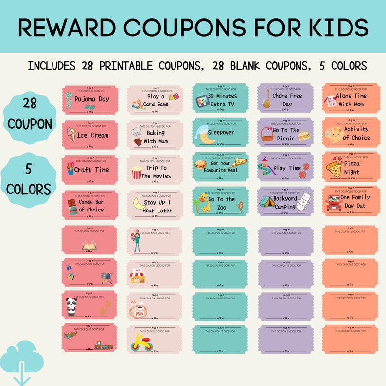 Printable Kids Reward Coupons, Editable Reward Coupons, Pre-filled ...