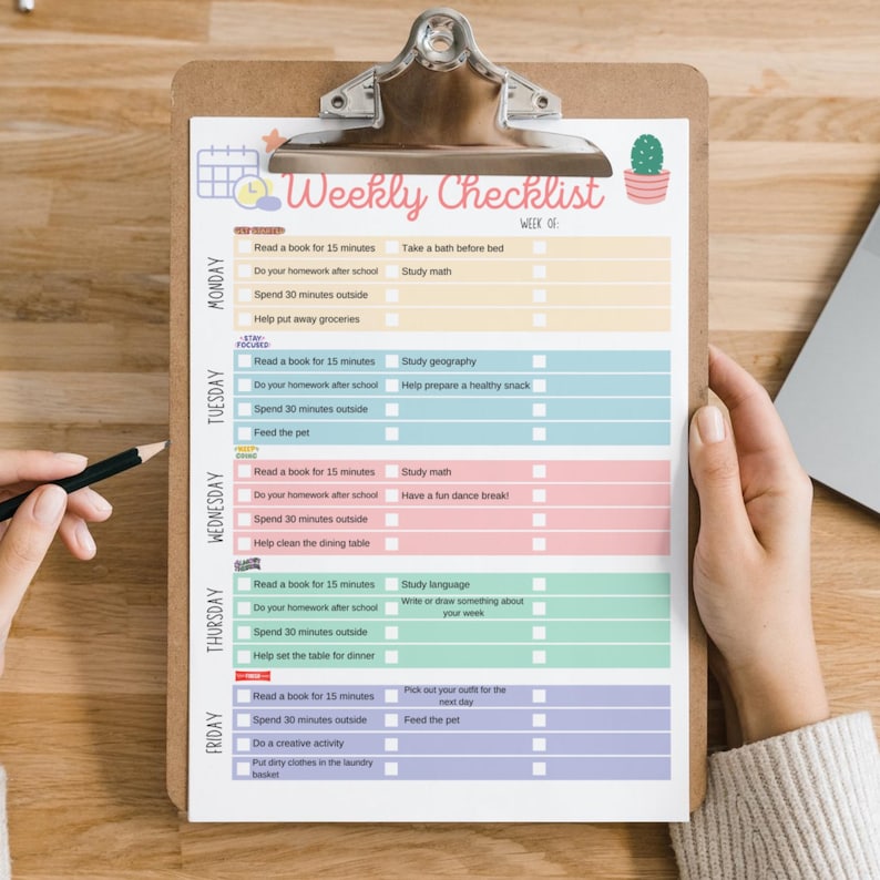 Editable Weekly Checklist, Weekly Planner for Kids, Student Calendar ...