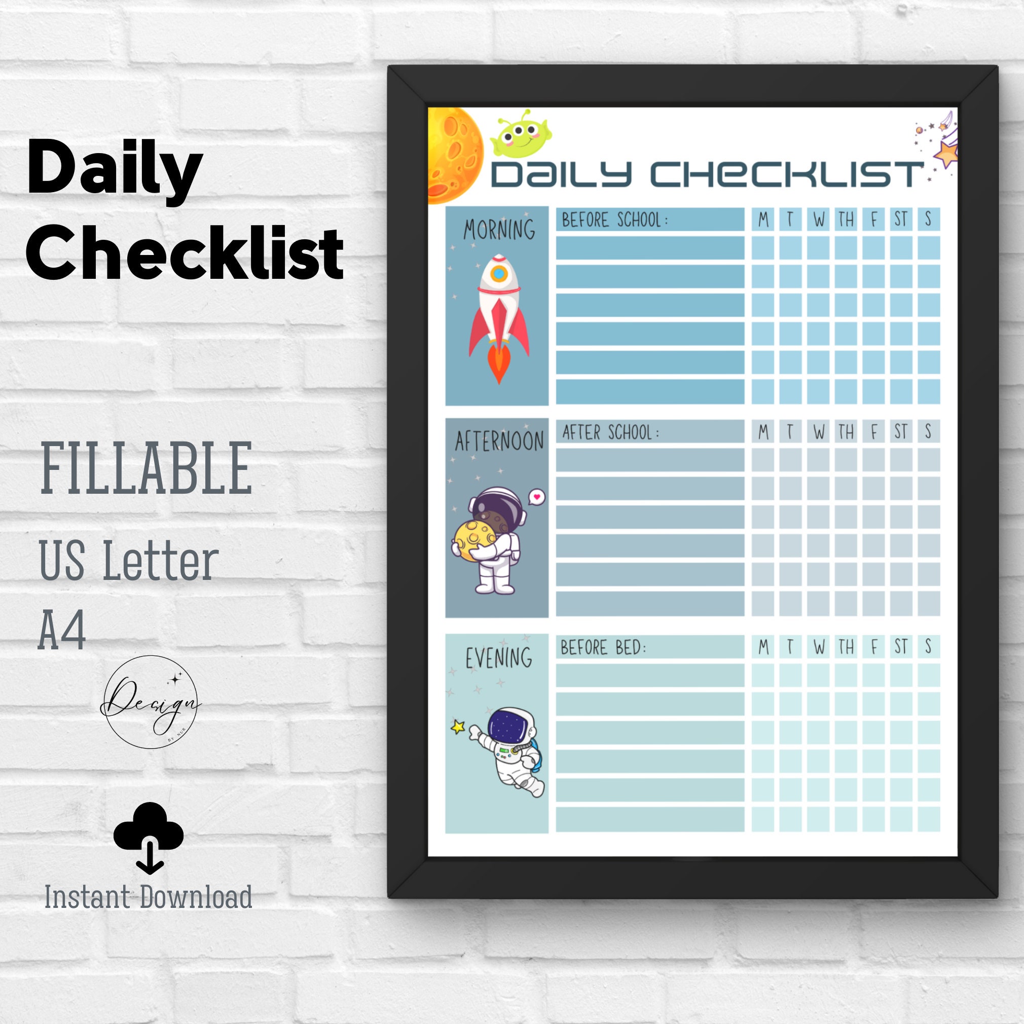 Kids Daily School Checklist, Responsibility Chart, to Do List, Editable ...
