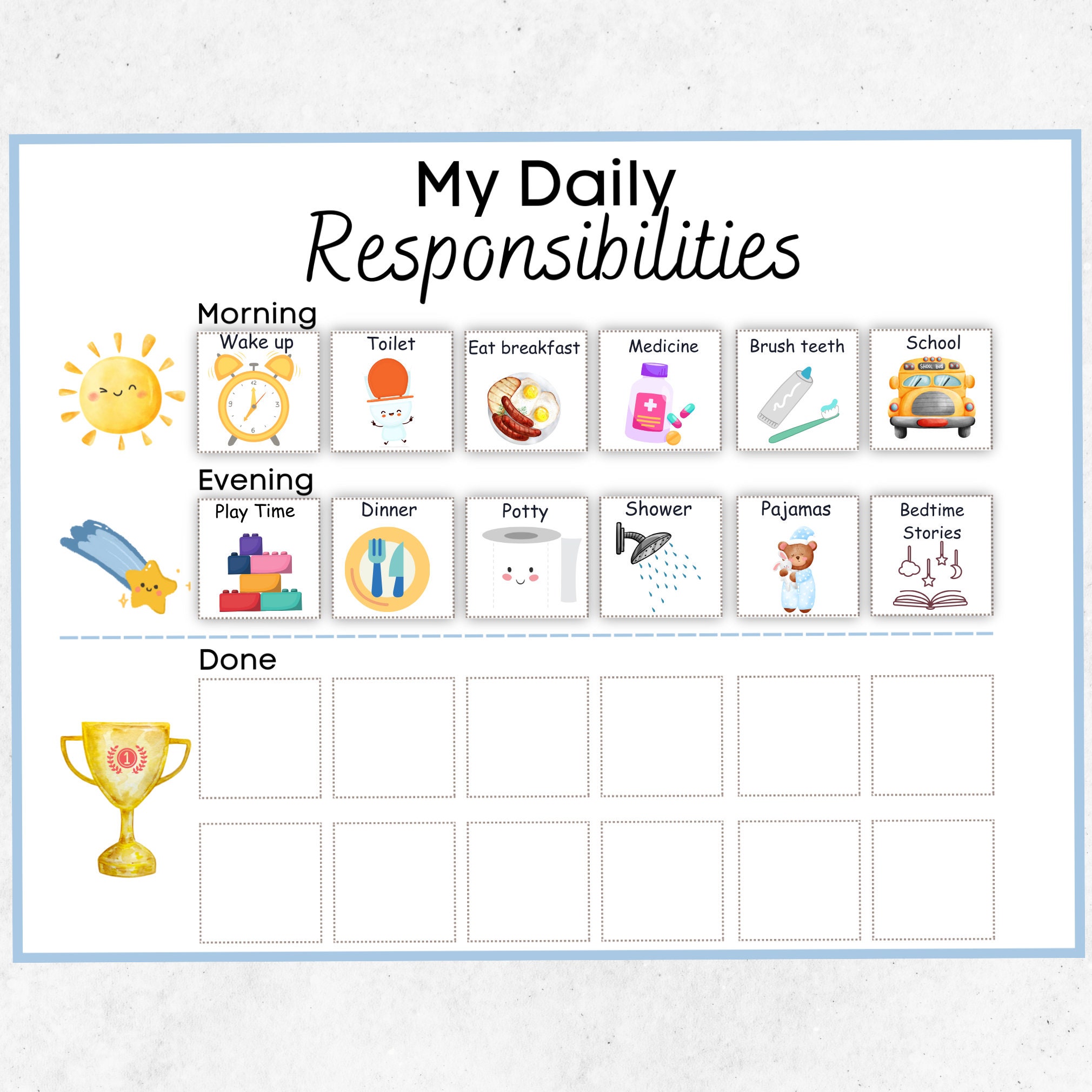 Kids Daily Responsibility Chart, Printable Daily Routine, Visual ...