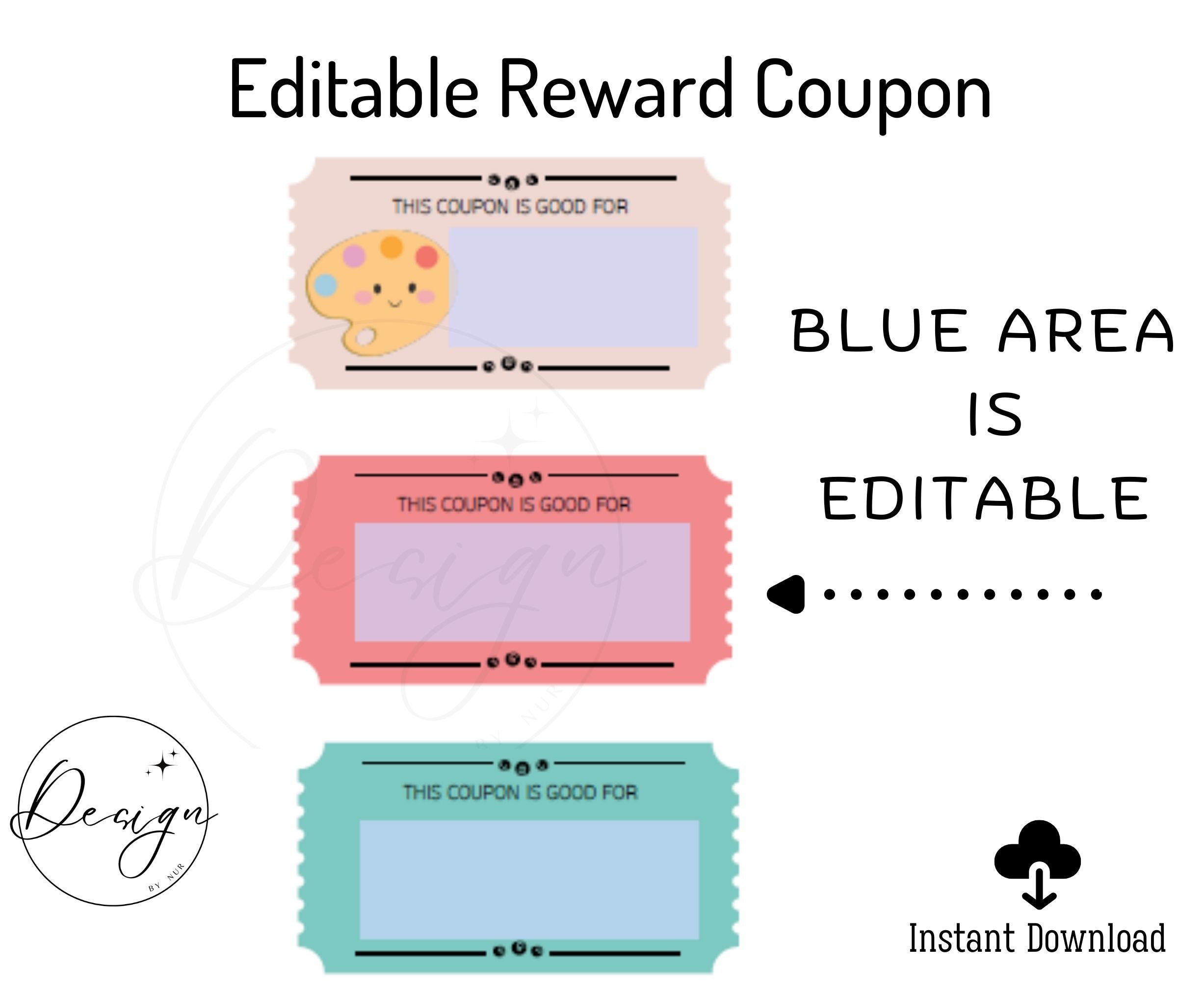 Printable Kids Reward Coupons, Editable Reward Coupons, Pre-filled ...