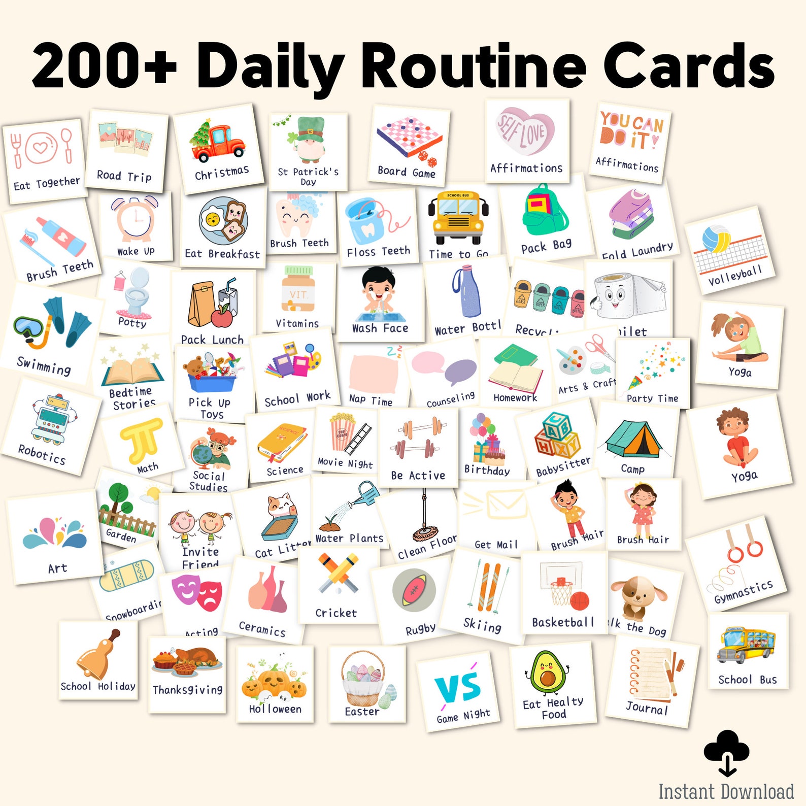 200+ Daily Routine Cards, Editable Kids Daily Rhythm Cards, Toddler ...