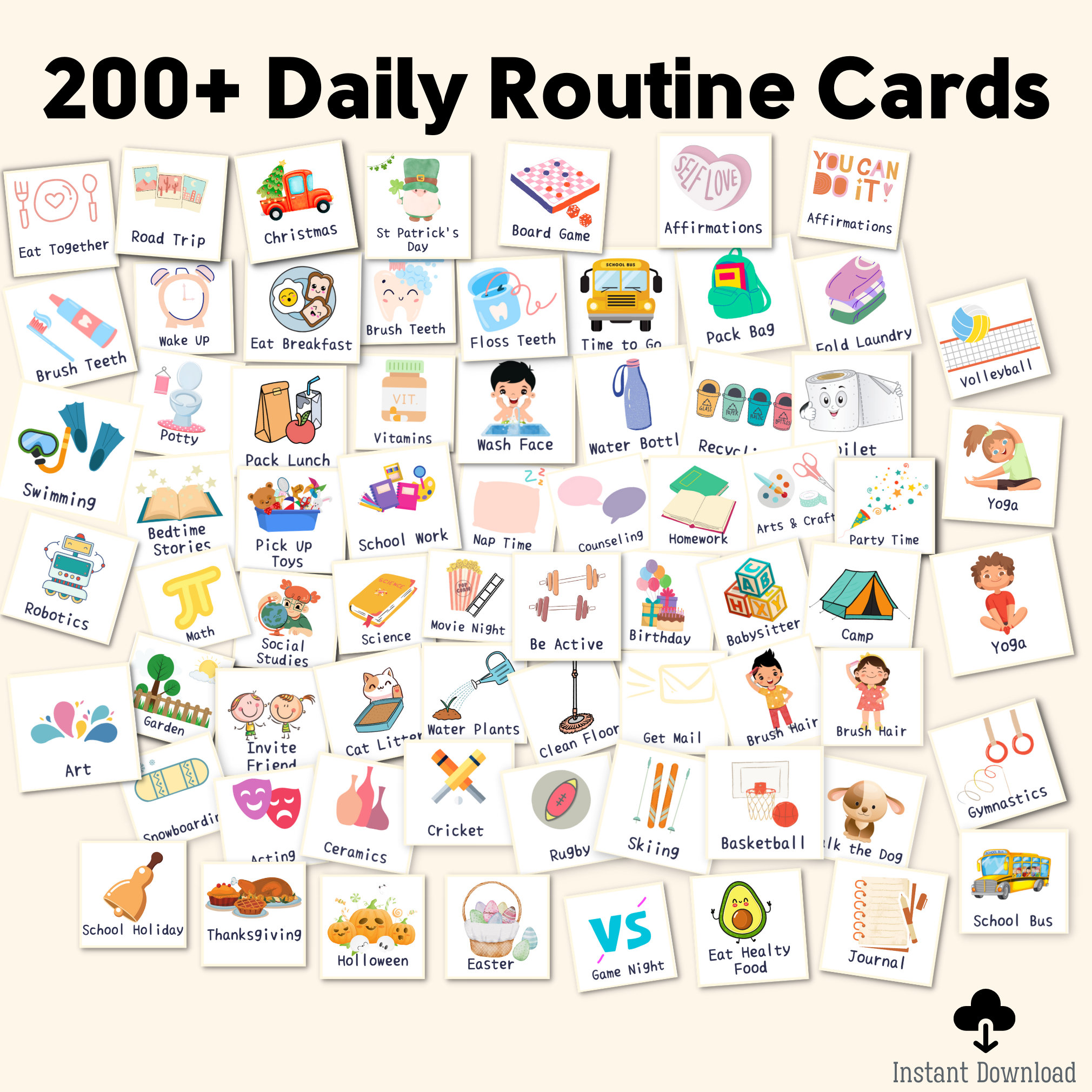 200+ Daily Routine Cards, Editable Kids Daily Rhythm Cards, Toddler ...