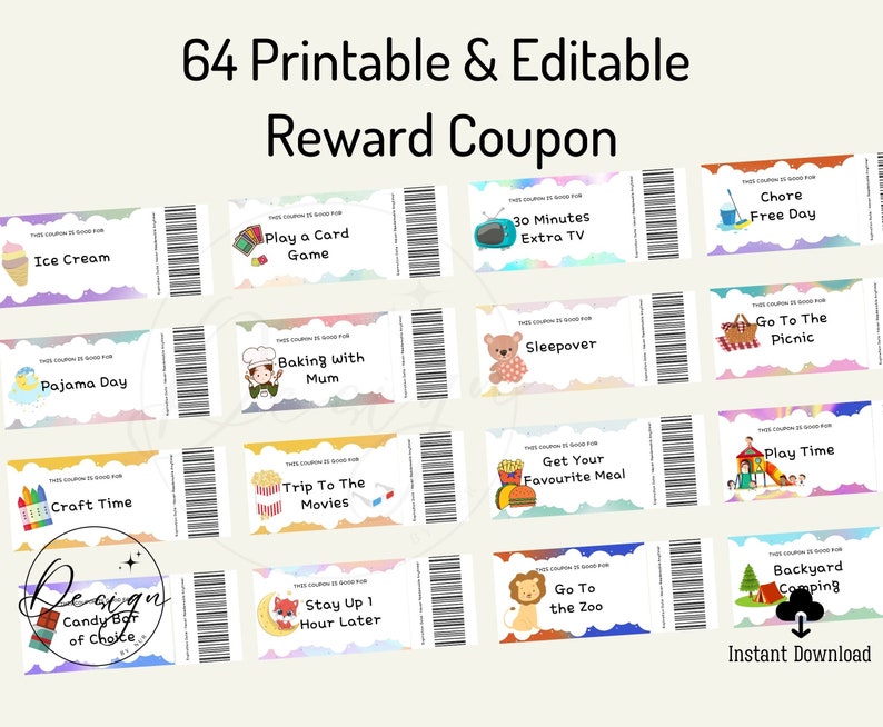 Printable Kids Reward Coupons Editable Reward Coupons - Etsy