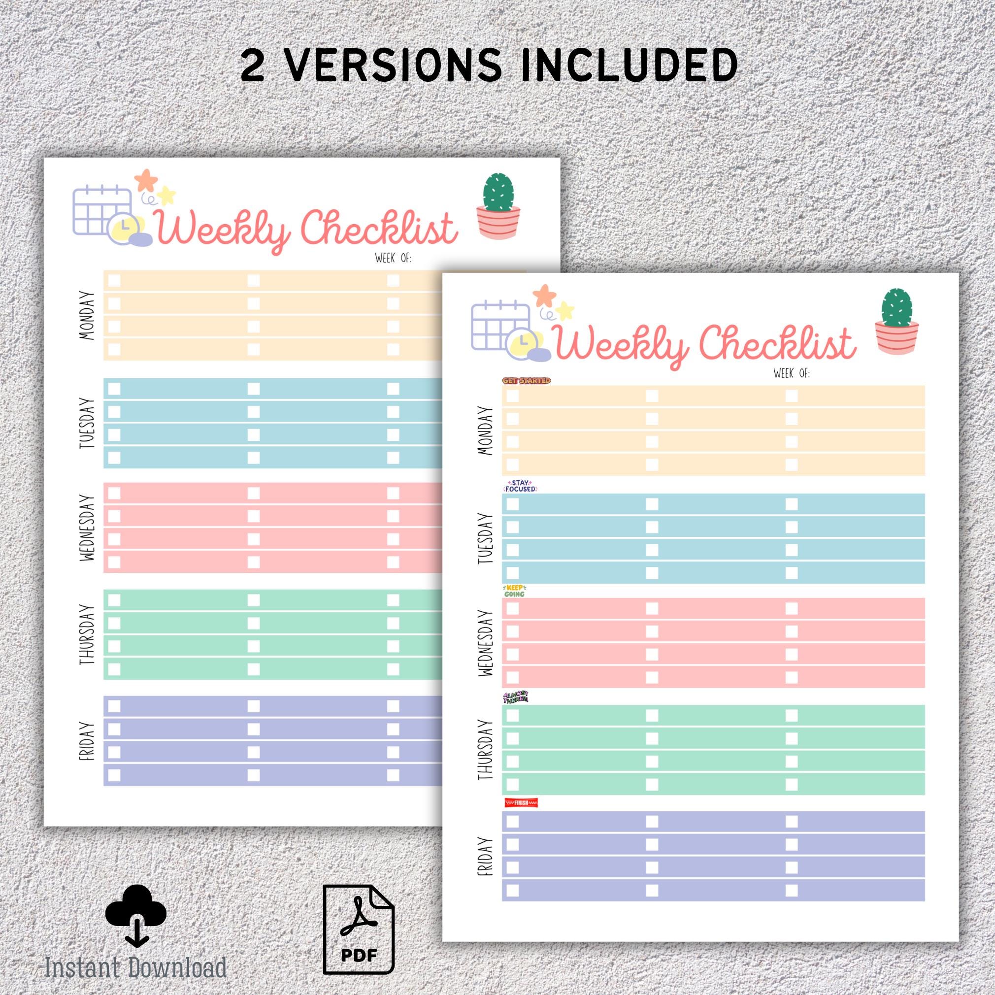 Editable Weekly Checklist, Weekly Planner for Kids, Student Calendar ...