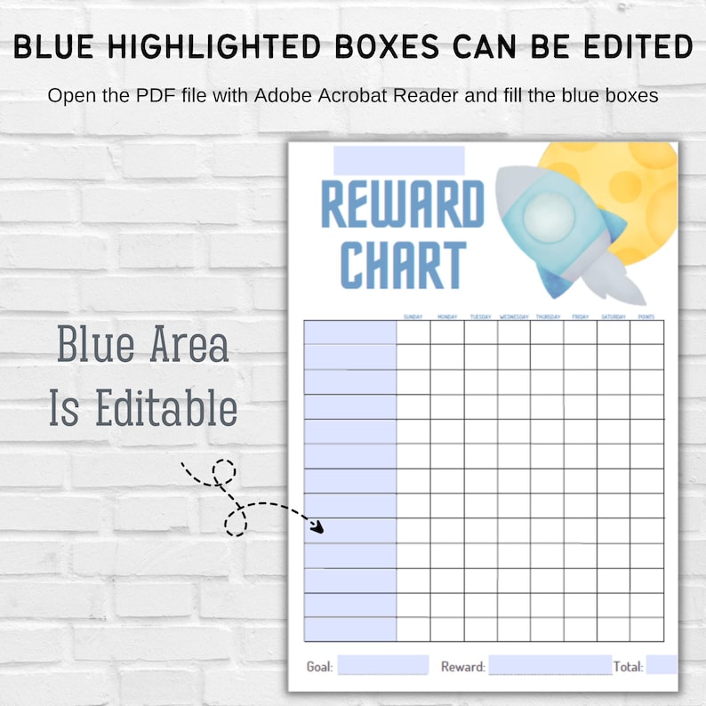 Editable Space Themed Kids Reward Chart Printable PDF | Personalized ...