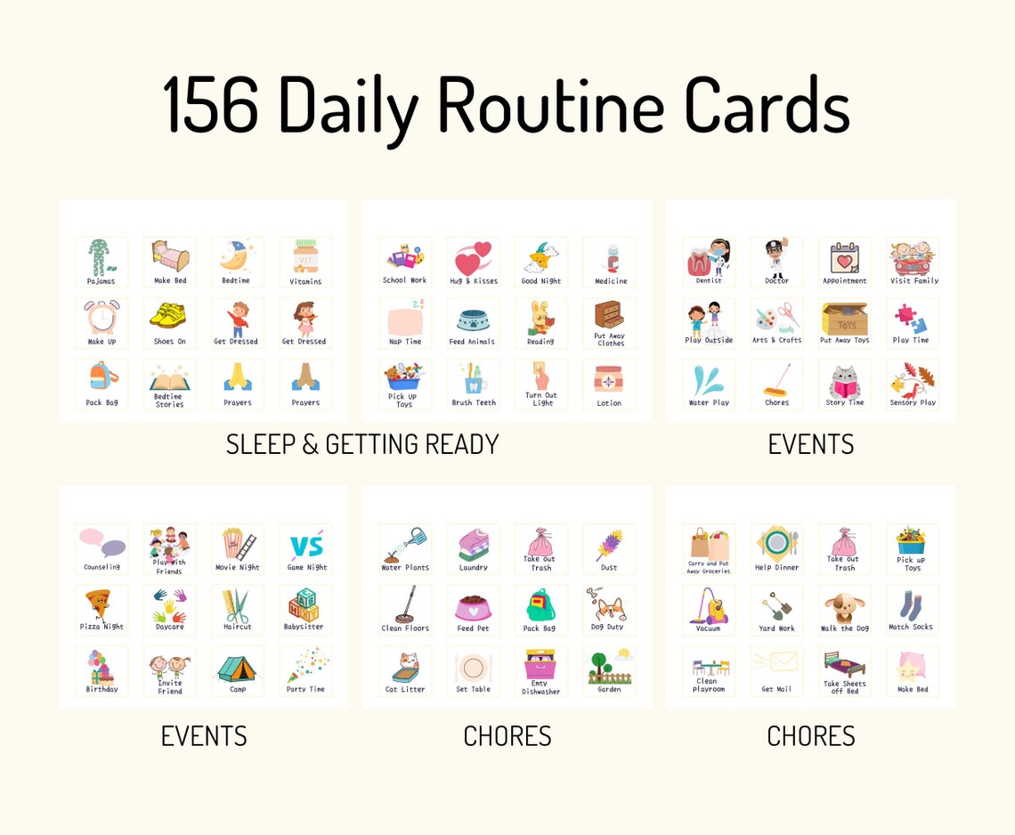 156 Daily Routine Cards Editable Kids Daily Rhythm Cards - Etsy