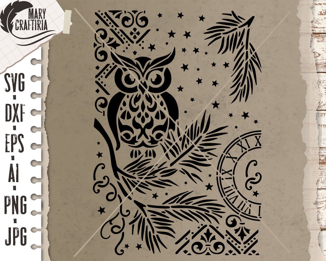 Stencil Owl Svg, Stencil Winter, Dxf, Eps, Owl Svg, Bird Svg, Dxf, Eps ...
