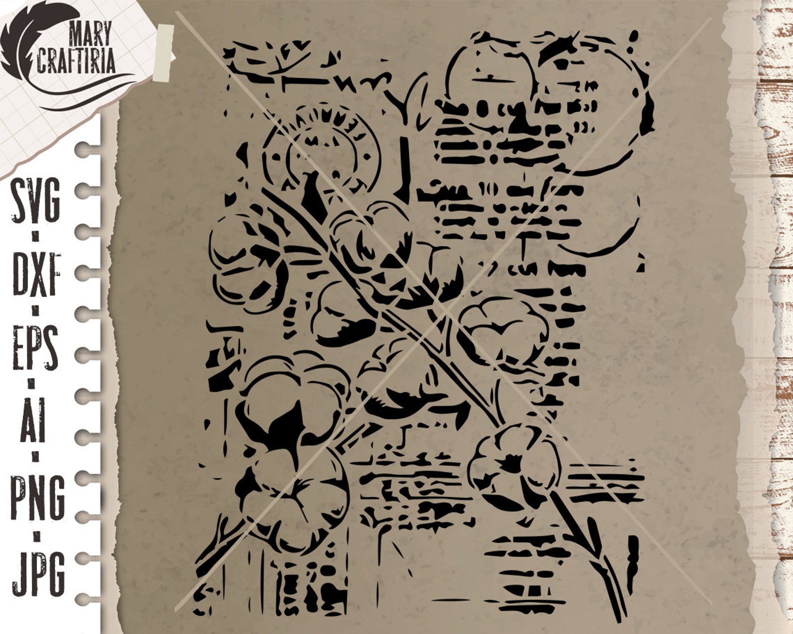 Stencil Cotton Flower Svg, Cotton Svg, Dxf, Cut Files, Eps, Files for ...