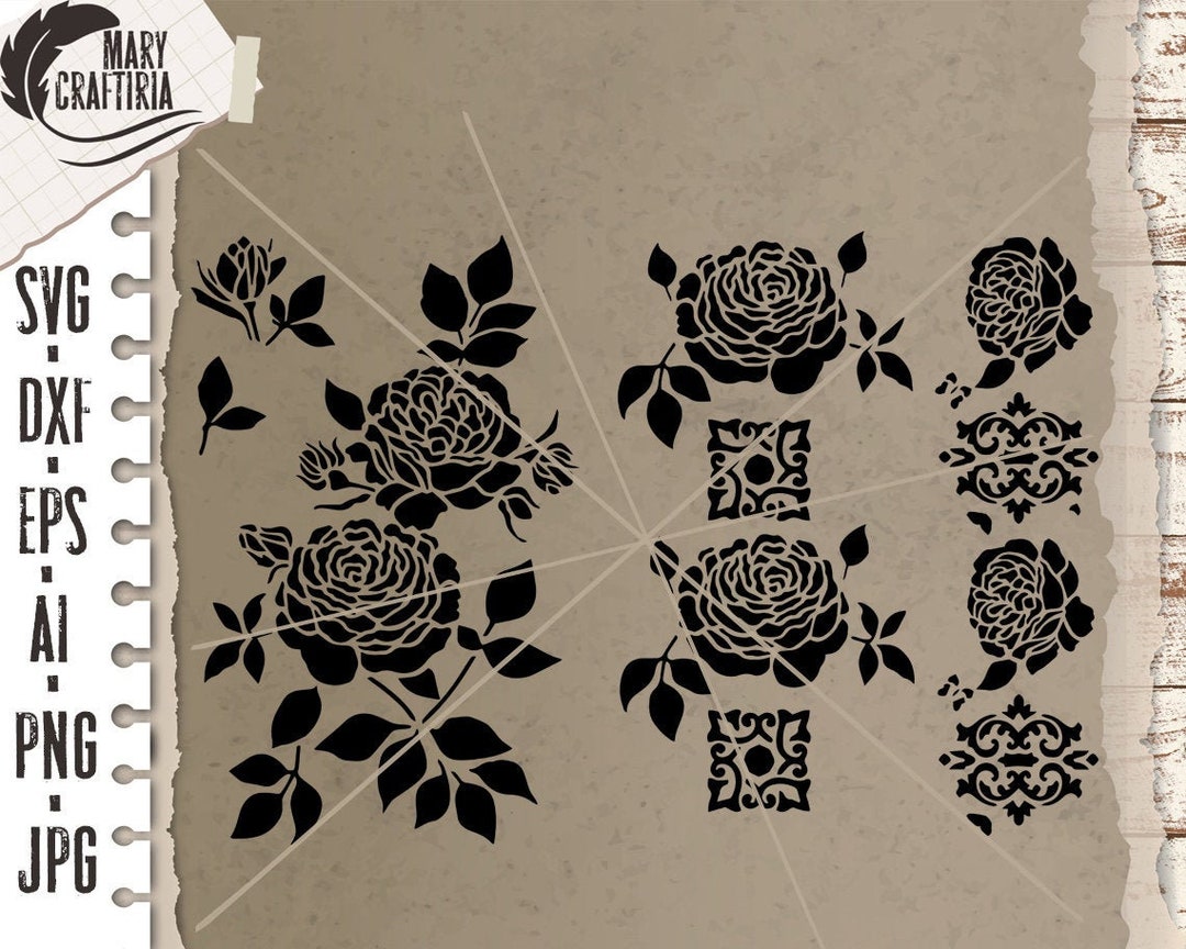 Stencil Rose Svg, Stencil Cutt Files SVG, DXF, EPS, Files for Cricut ...